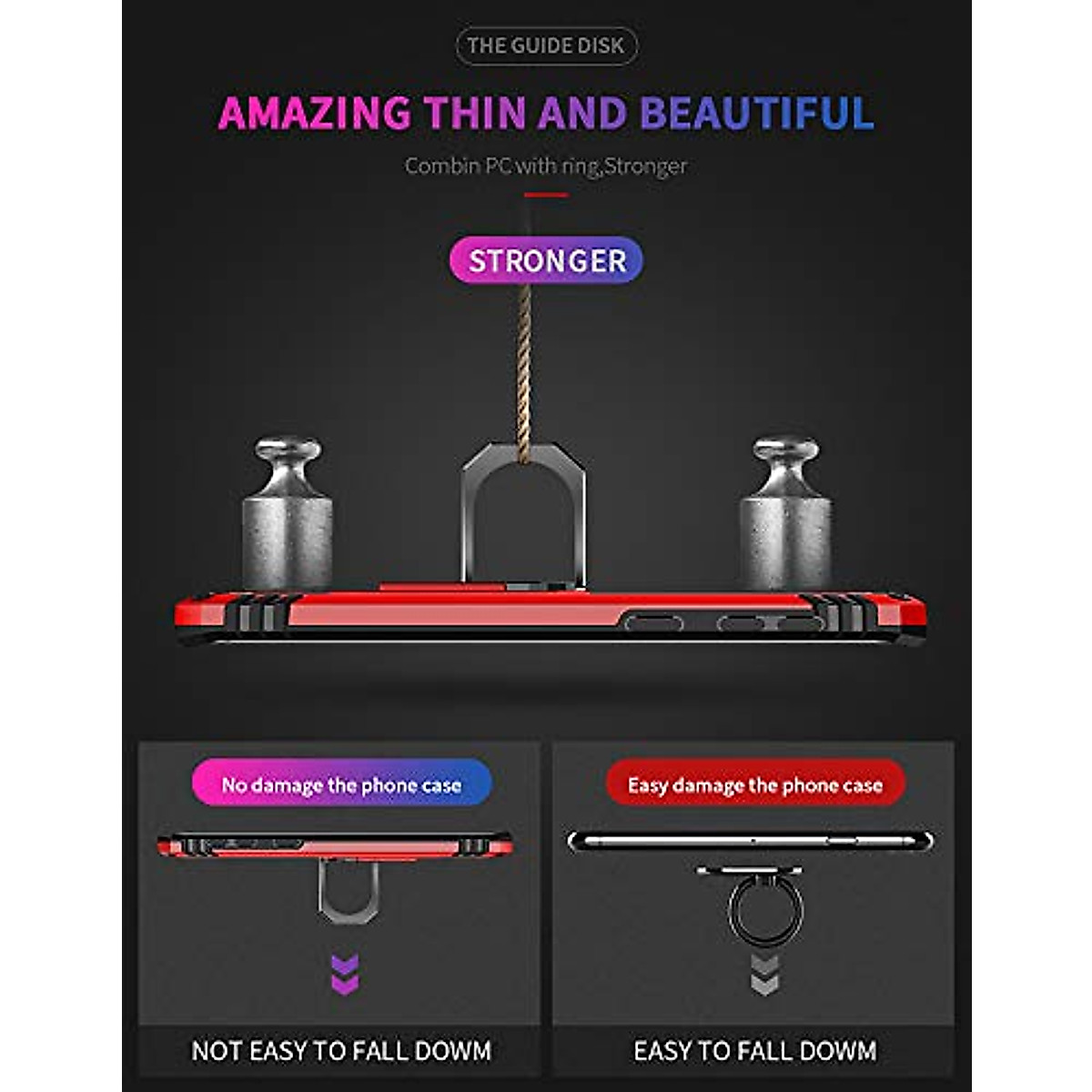 Samsung Galaxy S10 Plus Case with HD Screen Protectors, Androgate Military-Grade Metal Ring Holder Kickstand 15ft Drop Tested Shockproof Cover Case for Samsung Galaxy S10+ (2019) Red