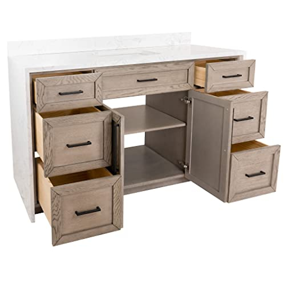 Kitchen Bath Collection Palisade 60-inch Single Bathroom Vanity (Engineered Marble/Gray Oak): Includes Gray Oak Cabinet with Engineered Marble Waterfall Countertop and White Ceramic Sink