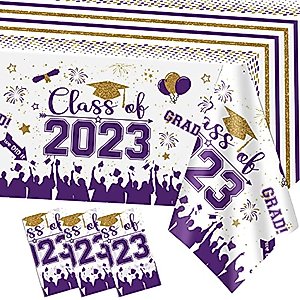 Erweicet Graduation Tablecloth 3Pcs, Graduation Party Decorations Supplies 2023 Class of 2023 Decorations Grad, We Did It Plastic Tablecloth Disposable, Purple Gold Graduation Table Cover -54"x108"