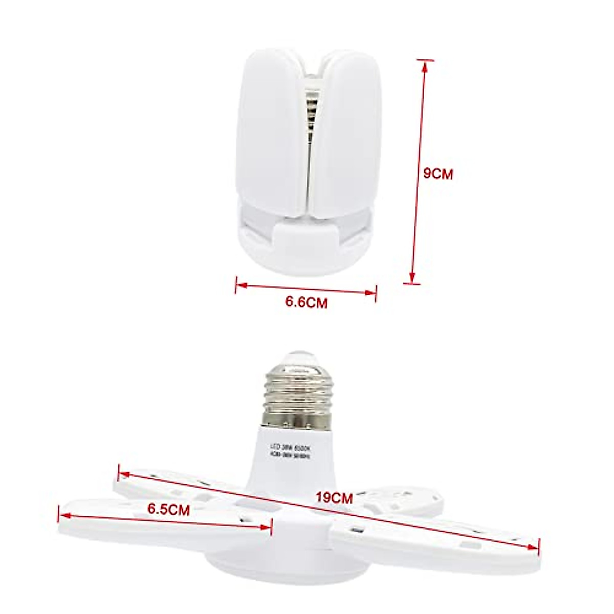 Gawany 1 Pack Mini LED Garage Light, 38W Deformable LED Garage Ceiling Lights with 4 Adjustable Panels, 6000LM 6500K E27/E26 LED Shop Lights for Garages, Workshop,Indoor, Outdoor White 256bu