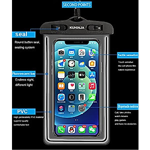 2-Pack Waterproof Phone Pouch, Universal Waterproof Phone Case, IPX8 Dry Bag Underwater with Lanyard for iPhone 13 12 11 Pro Max Samsung S21 S10 etc. up to 7.5 inch (Fluorescent Black)