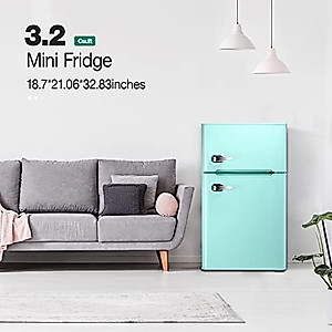 Kndko Compact Refrigerator 3.2 CU.FT. Fridge with Freezer - Dual Door Fridge - Adjustable Temperature, Energy Saving - Retro Refrigerator (Green)