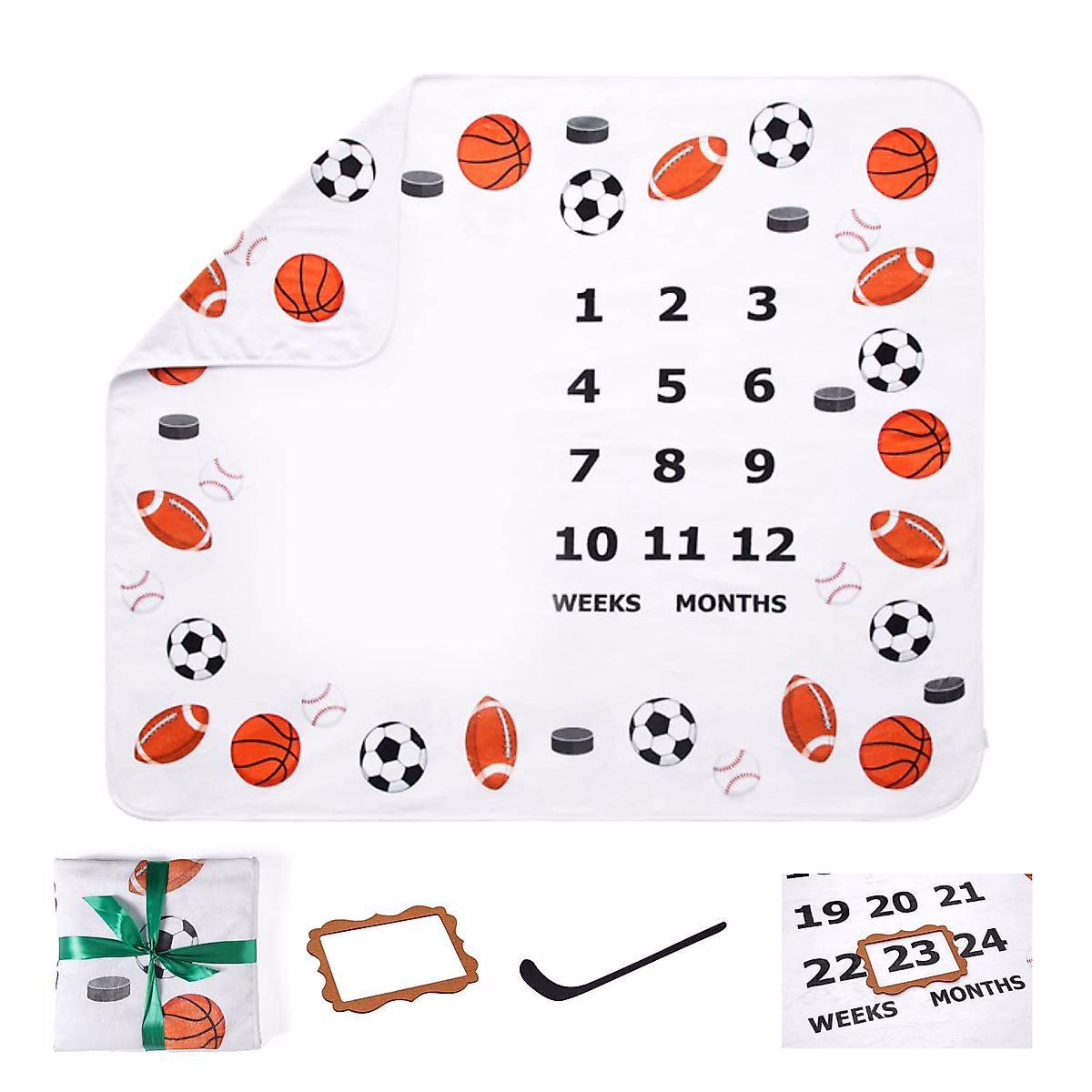 OWLEY Monthly Milestone Blanket for Newborns to Toddlers, Double Sided 1-24 Weeks or Months, Oversized 60x50 in, Perfect Unisex Gift for Baby Showers, Sports Fans’ Birthdays, Baby Boys, Girls