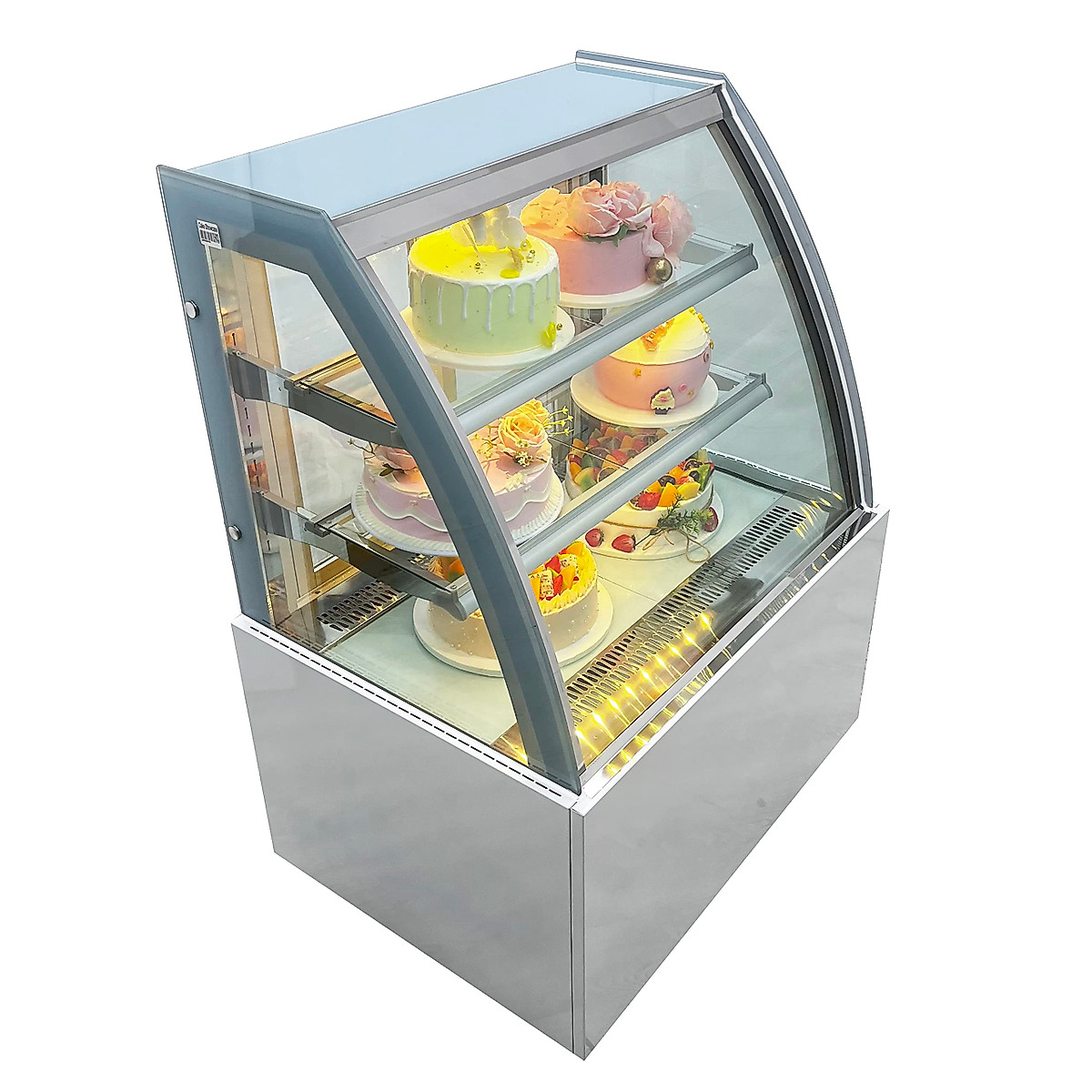 INTSUPERMAI Glass Bakery Display Case 35inch Floor Standing Refrigerated Cake Showcase Bakery Cabinet Display Refrigerators Cake Showcase Arc Back Door LED Lighting 220V Automatic Defrost