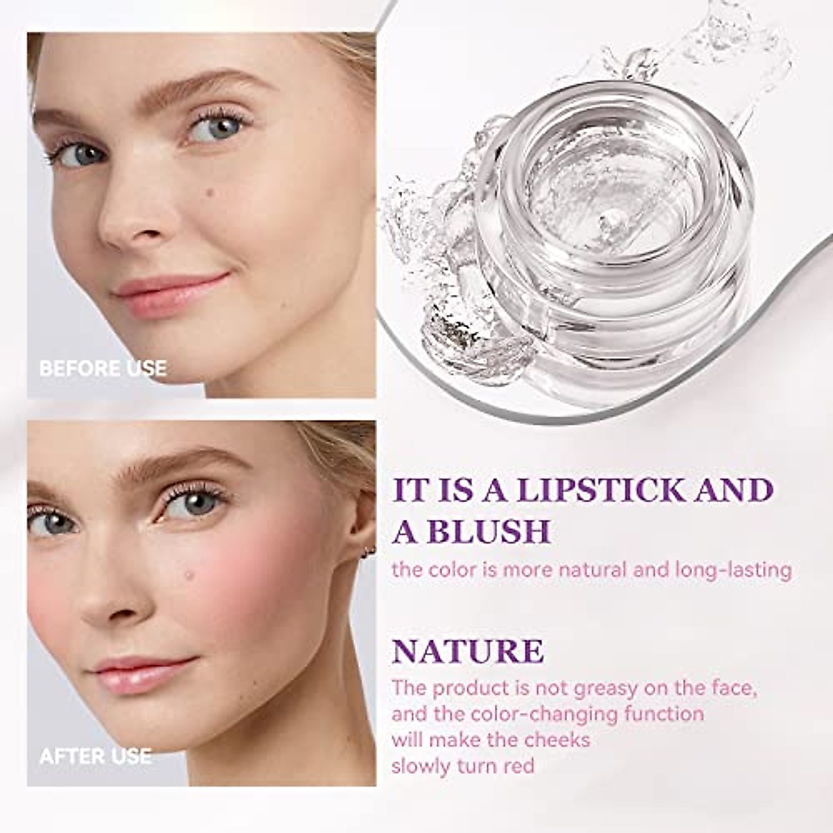 2PCS Moisturizing Blush Rouge Magic Color Changing Blusher for Cheeks and Lips Balm Multi Use Cream Liquid Blush Waterproof Blush Gel for Cheeks & Lips Gloss Glossy Shiny Finish Blush Makeup (2PCS)