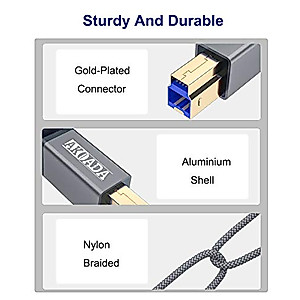 USB A to USB B 3.0 Cable (10FT), AkoaDa Durable Nylon Braided Type A to B Male Cable Compatible with Printers, Monitor, Docking Station, External Hard Drivers, Scanner, USB Hub and More Devices(Grey)