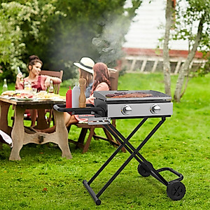 EasiBBQ Portable Grill Cart and Cover for Blackstone 17" 22" Table Top Griddles, Folding Cart Griddle Stand Shelf for Backyard, Camping and Outdoor Cooking. Black