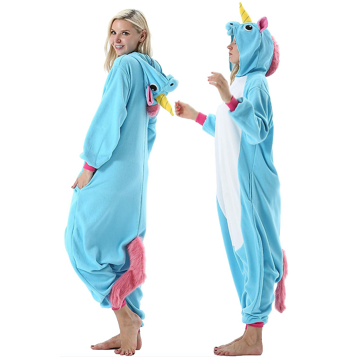 DarkCom Polar Fleece Unicorn Onesie Christmas Pajamas Unisex Adult Cosplay Halloween Costume (Blue) Small