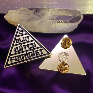 ADHD Witchery. Slut Witch Feminist Antique Brass Huge 2 Inch Pin Enamel Pin. Stamped with Sigil of Hecate On Back. Made For Witchy, Slutty, Freaks & Lovers. Wiccans, Pagans, Trans Witches, Queer Witches, Bi Witches, Intersectional Feminist Activists, Plea