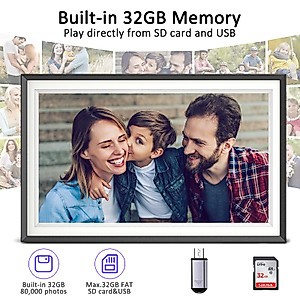 SAMMIX Digital Picture Frame,15.6 Inch 32GB Large WiFi Digital Photo Frame, 1920 * 1080 IPS FHD Touch Screen, Auto-Rotate, Wall-Mounted, Easy to Share Photos via APP, Gift for Family