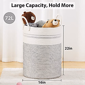 72L Large Woven Rope Laundry Hamper by Fiona's magic, Tall Laundry Basket Storage, Baby Nursery Hamper for Blankets, Toys and Clothes Hamper for Bedroom and Living Room Organizing, Jute, White