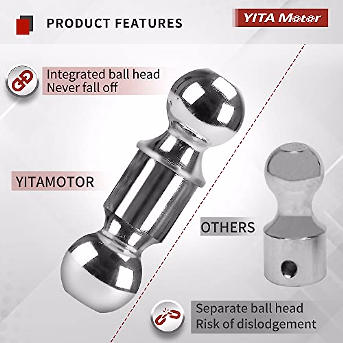 YITAMOTOR Adjustable Trailer Hitch, Fits 2-Inch Receiver, 6-Inch Drop Hitch, Aluminum Tow Hitch, Ball Mount, 2 and 2-5/16 inch Combo Stainless Steel Tow Balls with Double Pins, Red