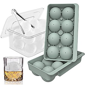 WIBIMEN Large Ice Cube Molds, Big Round Whiskey Ice Cube Trays for Freezer, Easy to Fill & Release, Whiskey Bourbon Cocktail(2.5In*8 Balls- Blue/2 Pack)