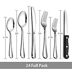 Teivio 36 Piece Silverware Set, Flatware Utensils Set Mirror Polished, Dishwasher Safe Service for 6, Include Knife/Fork/Spoon/Steak Knife/Wire Mesh Steel Cutlery Holder Storage Trays (Silver)