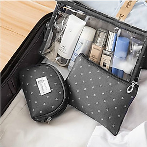 3 piece set of transparent waterproof PVC+canvascosmetic bag grey imperial crown