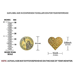 Mercei 1"(2.5cm) Gold Heart Stickers with Glitter Holographic Gravel Pattern, 500 pcs Sparkling Adhesive Heart Sticker Labels per Roll, Love Stickers for Personal and Business Use