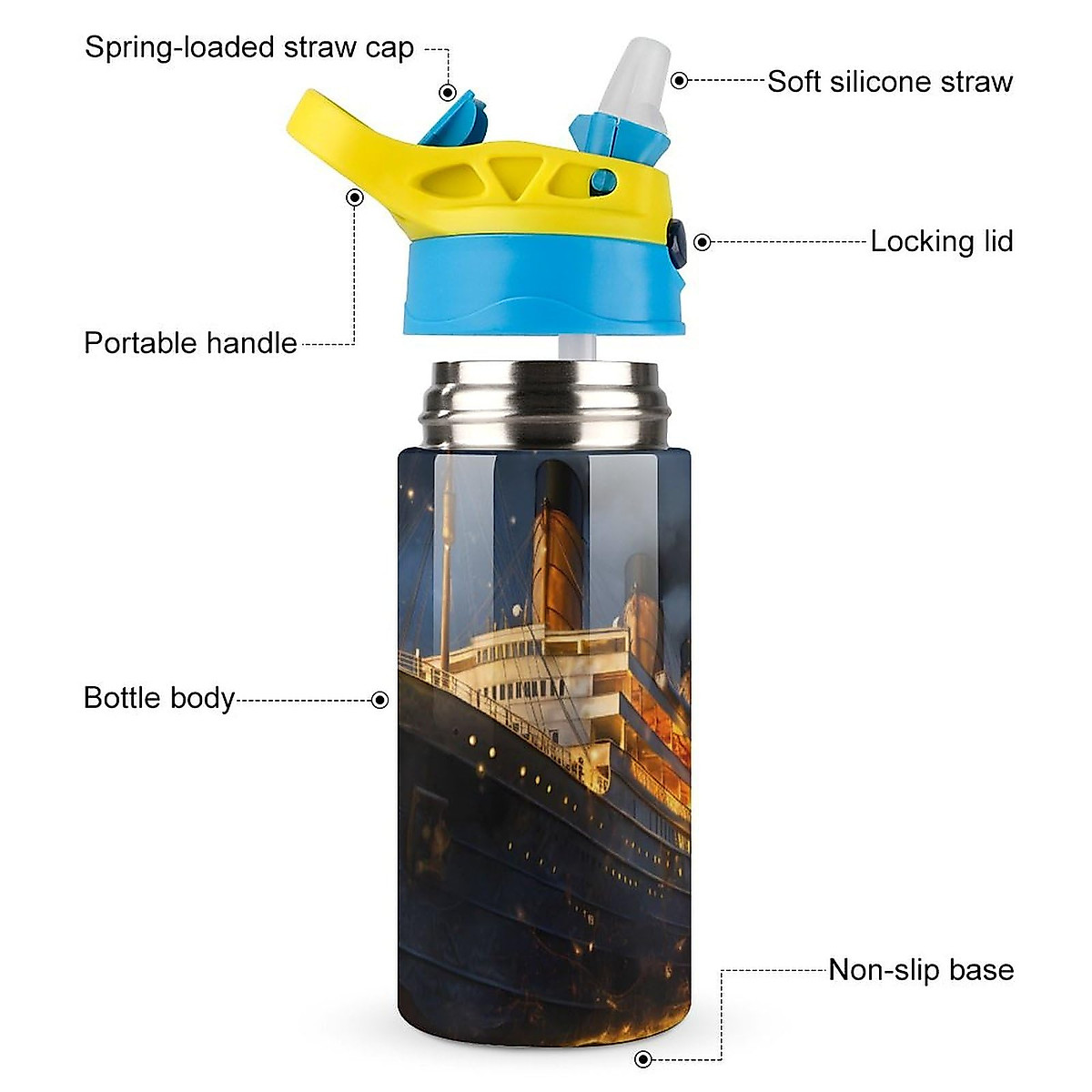 Titanic Cruise Ship Voyage Stainless Steel Water Bottle Insulated Travel Mug with Leakproof Locking Lid for Hot Or Cold Drinks 350ml