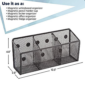 Magnetic Pencil Holder Organizer - Perfect for Locker Refrigerator Whiteboard Office Fridge - Metal Mesh Pen Cup for Accessories Marker Eraser Chalk Supplies - Strong Magnet Storage Bin Basket
