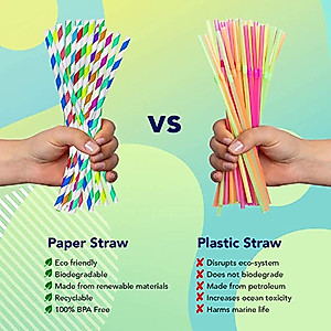 100 Pack Biodegradable Yellow Bamboo Paper Straws, Disposable Tropical Drinking Straws Cake Pop Sticks