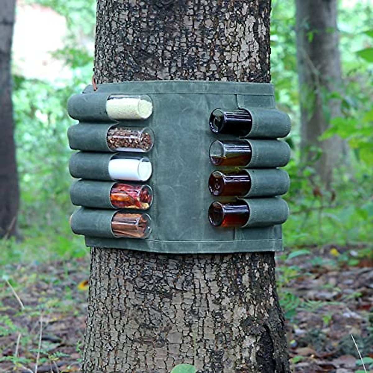 Ivyoiux Spice Jar with Storage Bag Food Seasoning Bottle Salt/Sugar Holder Jar Gadget for Outdoor Camping Picnic 9Pcs Green