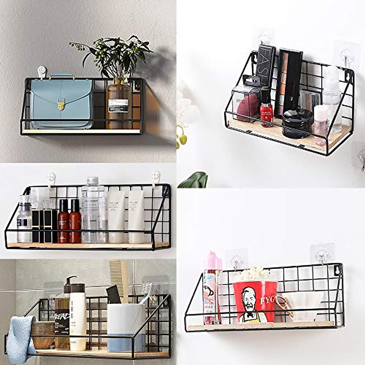 Black Floating Shelves Wall Mounted Set of 2 Rustic Wood Storage Hanging Shelf for Bedroom Bathroom Living Room Kitchen Office