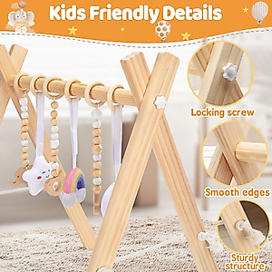 KIZZYEA Wooden Baby Play Gym, Infant Activity Gym for 0-3-6-12 Months, Wooden Foldable Frame Bar, Baby Activity Center, Newborn Montessori Gift for Boys Girls Ages 0 Month+
