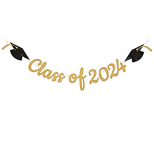 Class of 2024 Banner - 2024 Graduation Decorations, Congrats Grad Decor, We are So Proud of You Banner, 2024 Senior High School Graduation Party Decoration(Gold)