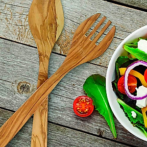 Eddington 50012 Italian Olive Wood Salad Server, Handcrafted in Europe, 2-Piece Set, 13-Inches