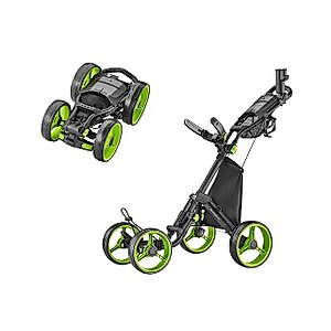 caddytek 4 Wheel Golf Push Cart - Compact, Lightweight, Close Folding Push Pull Caddy Cart Trolley - Explorer V8, Lime
