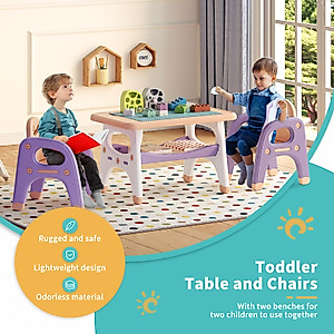 Toddler Table and Chair Set, Kids Table and Chairs with Storage Space and 2 Chairs, Toddler Chair and Table Set for 1-6, Toddler Table and Chairs for Playroom, Bedroom, Kindergarten, Nursery (Pink)