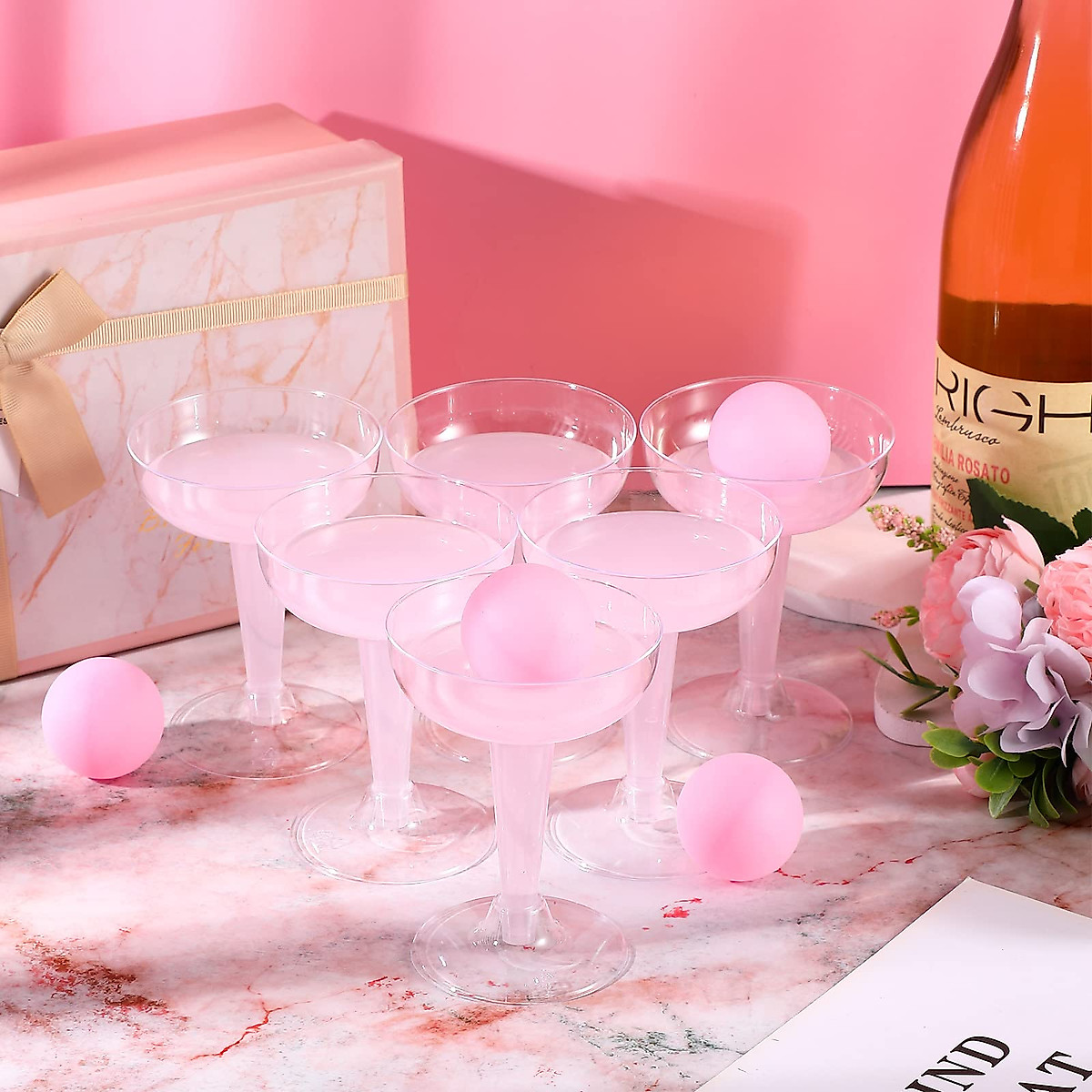 Hoolerry 28 Pcs Prosecco Table Tennis Game Set Include 22 Plastic Cups and 6 Balls for Bachelorette Party Girls Night, Birthday, Bridal Shower Game