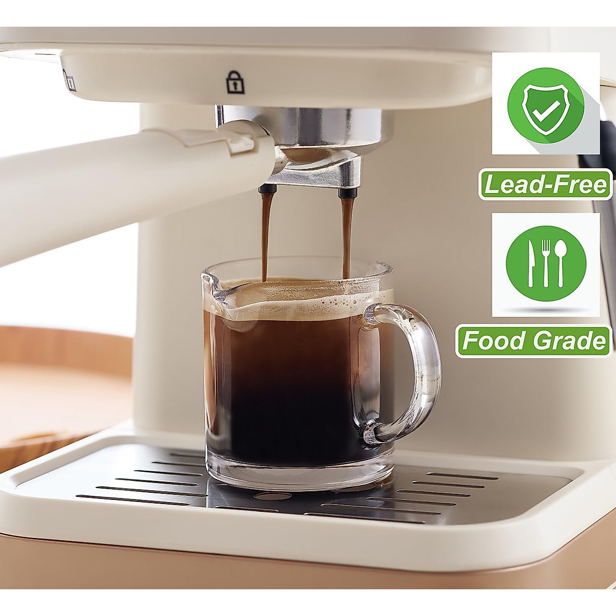 Espresso Cups Set of 2, 4 OZ Double Spouts Cups, Espresso Shot Glasses, Milk Cup with Handle, Clear Glass, Espresso Accessories for Espresso Machine