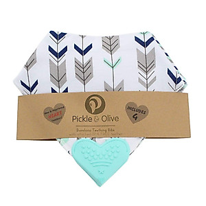 Pickle & Olive Baby Bandana Teething Bibs with Attached Teether - Set Of 4 - Orange Fox