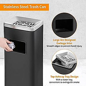 WICHEMI Commercial Outdoor Trash Can Stainless Steel Industrial Garbage Enclosure Metal Trash Can with Lid, Removable Inner Bucket Garbage Can for Home, Office, Elevator Entrance - 16 Liters
