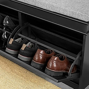 SoBuy Black Storage Shoe Bench with 2 Flip Drawers, Hidden Shoe Bench, Free Standing Shoe Rack, Shoe Cabinet, Hallway Storage Bench with Seat Cushion FSR64-SCH