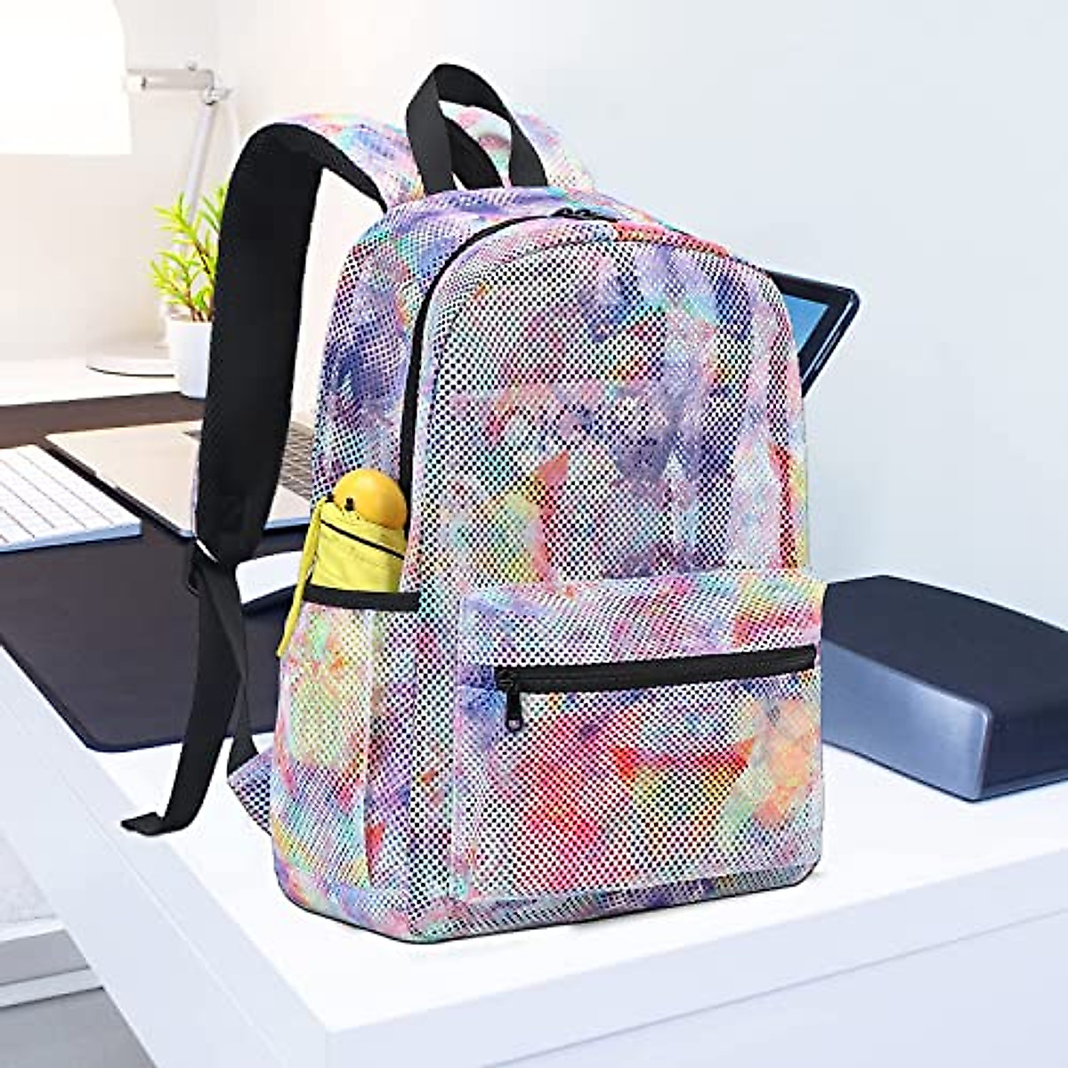 LEDAOU Mesh Backpack for Kids Girls Semi-Transparent Mesh School Backpack Bookbag Lightweight Casual Daypacks for Beach Gym Travel (Tie Dye Purple)