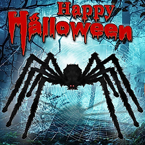 Halloween Spider Decorations, 4 Pcs Gaint Spiders Halloween Decorations Outdoor Scary, Halloween Spider Scary Fake Spiders Halloween Decor for Outside House Indoor Yard Haunted House Window