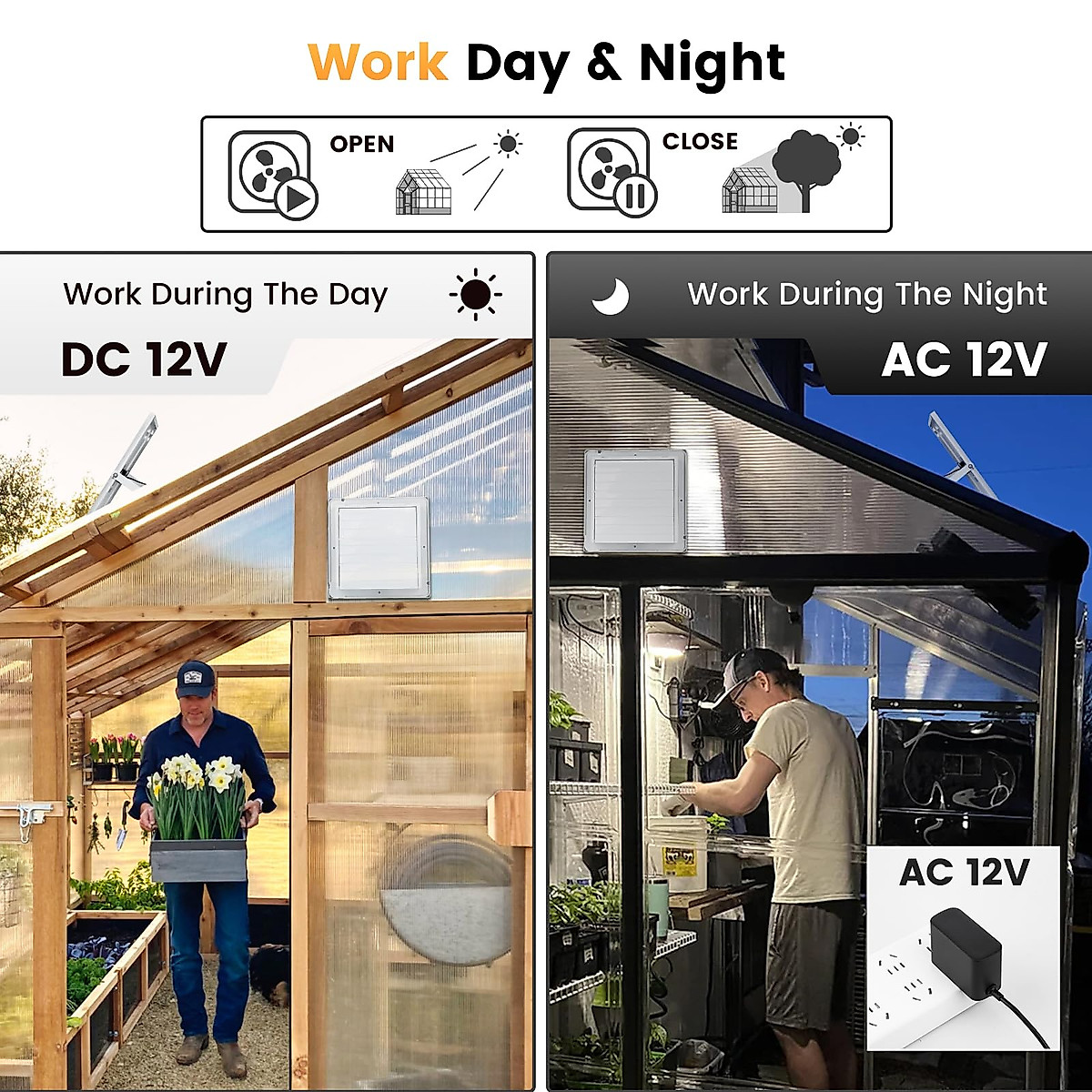 Chtoocy Solar Powered Fan, Large 8“ Solar Exhaust Intake Fan Kit for Greenhouse, Waterproof Fans with 24/7 hrs On/Off Switch Cable, Cooling Ventilation for Chicken Coop, Shed, Garbin,Outside/Inside