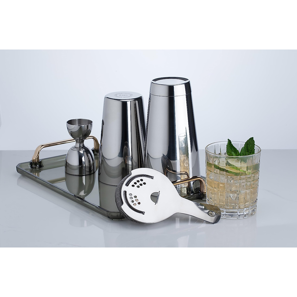 Derrison Boston Shaker Set: 18oz & 28oz Premium Weighted and Unweighted Cocktail Shaker Set with Hawthorne Strainer, Heavy Duty Stainless Steel Bar tools