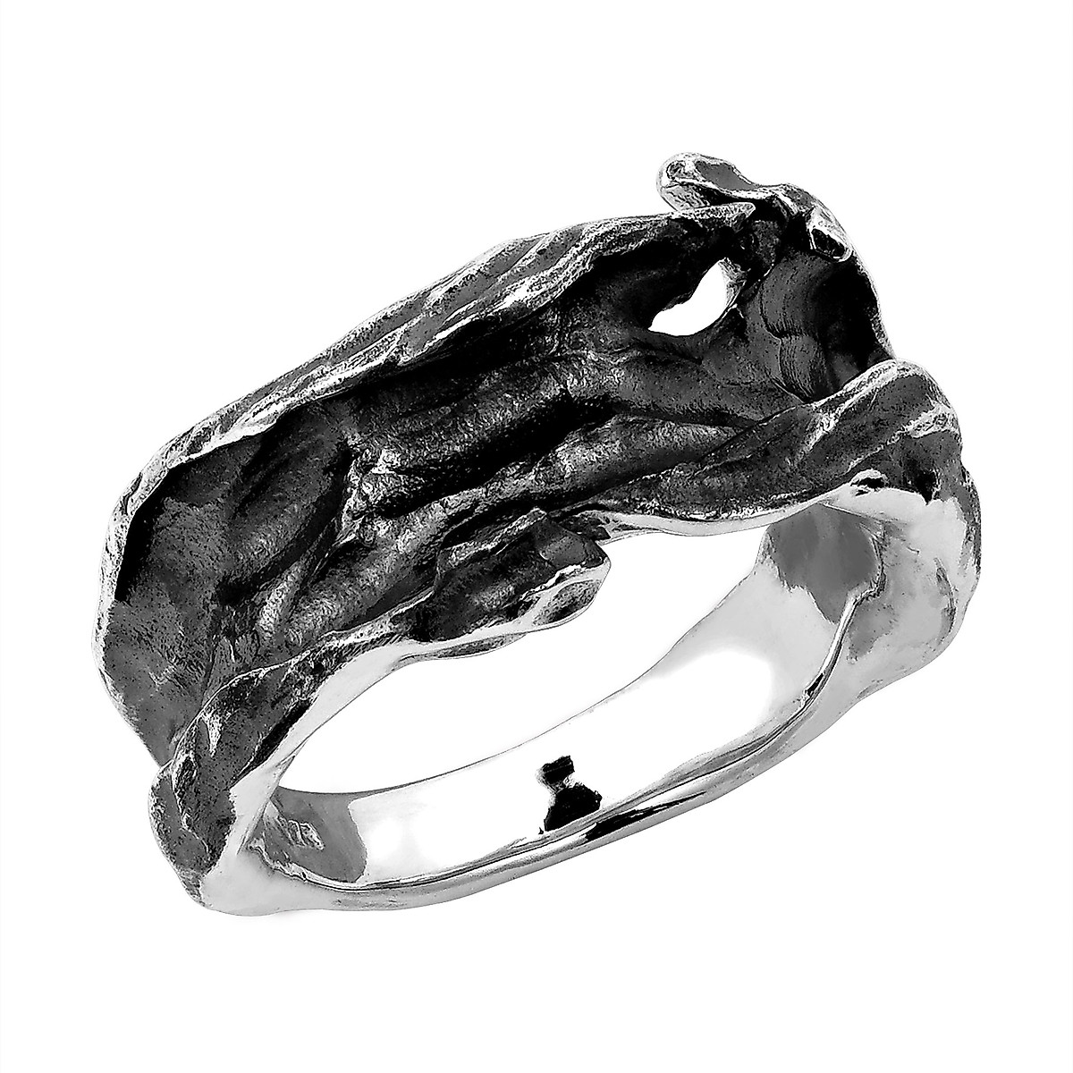 AeraVida Unique Burnt Flame Fire Oxidized Sterling Silver Ring | Classic Wedding Rings For Women | Gothic Comfort Fit Silver Rings for Women | Sterling Silver Rings Sizes (7)