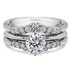 TwoBirch Sterling Silver Vintage Ring Guard with Filigree Designs With Cubic Zirconia (0.71 ct.) (sterling-silver, 9)