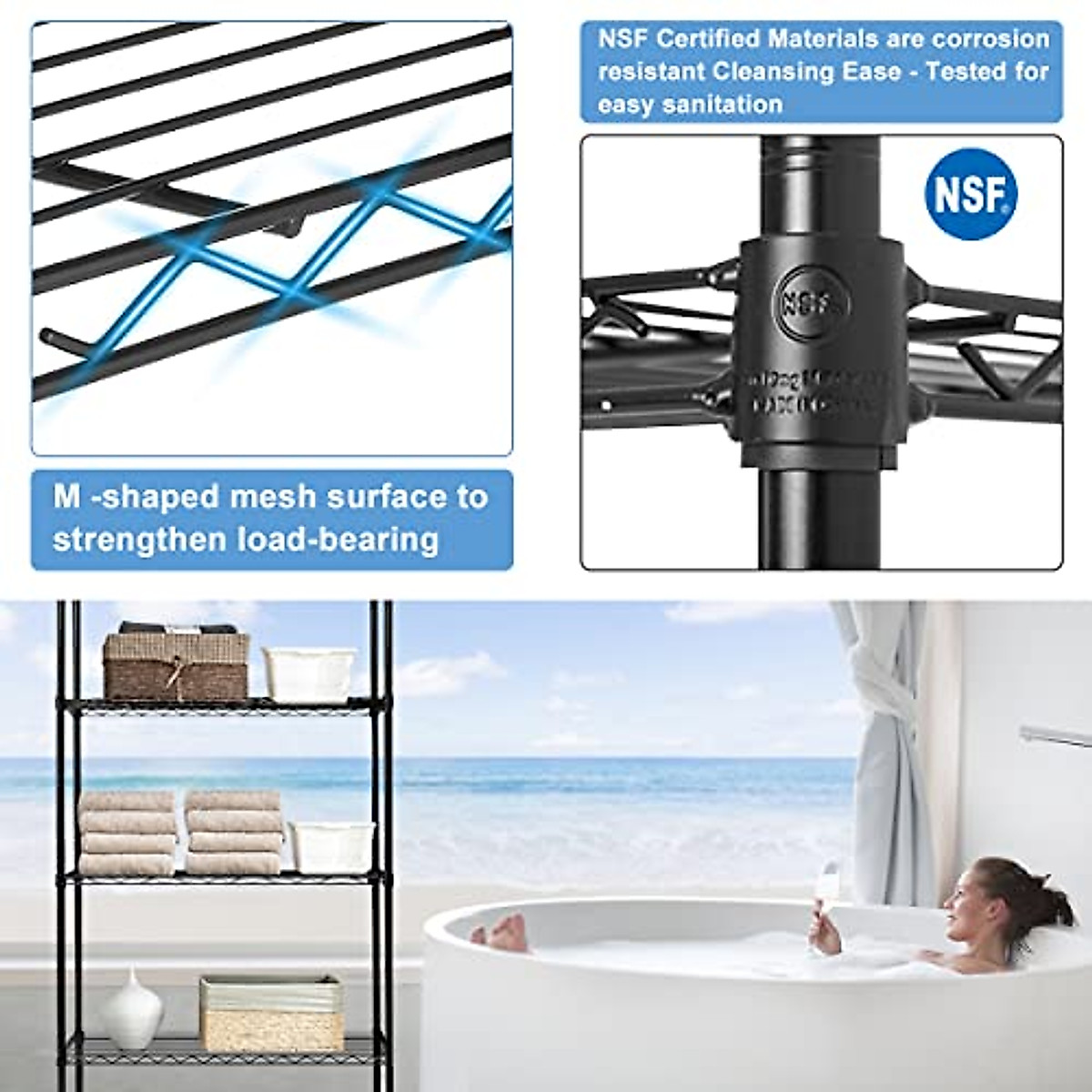 Dlewmsyic Wire Shelving with Wheels, 5 Layer 750 Lbs Capacity 60" Hx30 Lx14 W Metal Storage Shelf, Black