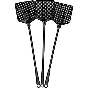 OFXDD Rubber Fly Swatter, Long Fly Swatter Pack, Fly Swatter Heavy Duty, All Black Colors (3 Pack)
