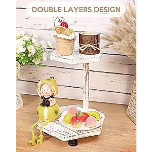 Tikea Hexagonal Wood Riser for Display, 2-Tier Farmhouse Wood Pedestal Stand for Kitchen Bathroom Counter Decor, Decorative Tray for Soap Dispenser, Candle and Plant