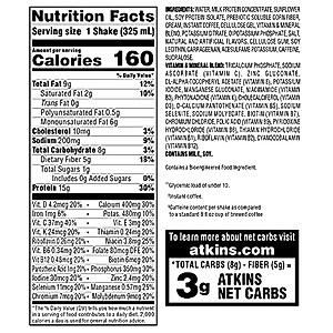 Atkins Iced Coffee Café Caramel Protein-Rich Shake, with Coffee and Protein, Keto-Friendly and Gluten Free (12 Shakes)