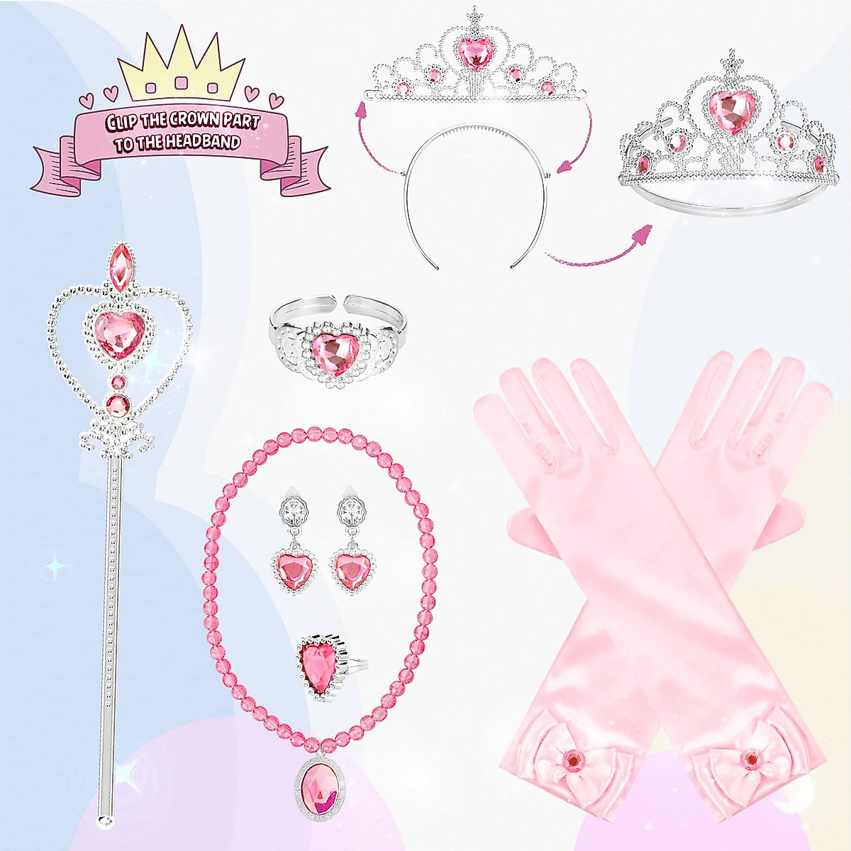 10 Pieces Princess Cape Set Dress up Clothes for Little Girls Party Cosplay Cloak with Jewelry Tiara Crown Wand Gloves