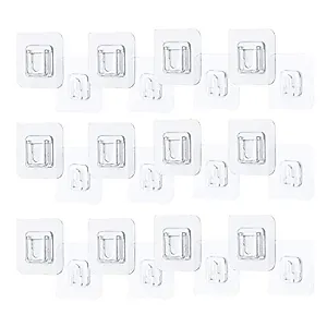 Double-Sided Adhesive Wall Hooks- Wall-Sticking Hooks Without Punching and Nails, Waterproof and Oil-Proof, Heavy-Duty Self-Adhesive Hooks for Bathroom and Kitchen, 12 per Bag