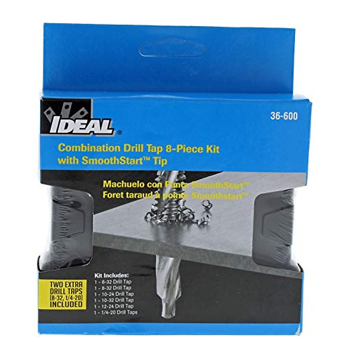 IDEAL Electrical 36-600 Standard Drill/Taps - (8 Piece) 1/4 in. Hex Shank, Drilling, Tapping, Deburring, HSS Bit Kit