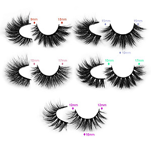 False Eyelashes Wispy 18mm Natural 3D Faux Mink Lashes Pack 10 Pairs 10 Styles Mixed Soft Reusable Fake Eyelashes Bulk with Glitter Portable Boxes