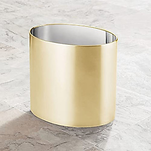 mDesign Stainless Steel Metal Oval Trash Can, Small 2.09 Gallon Wastebasket, Garbage Basket Bin for Bathroom, Bedroom, Kitchen, or Home Office, Holds Waste and Recycle, Mirri Collection, Soft Brass
